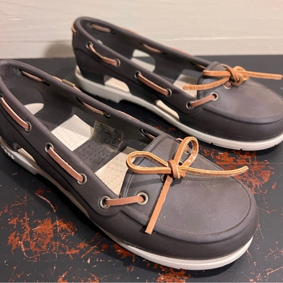 CROCS | Shoes | Crocs Womens Beach Line Boat Shoes Rubber Brown Casual ...